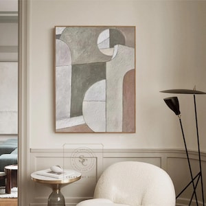 Large Geometric Abstract Painting Beige Abstract Painting Geometric ...
