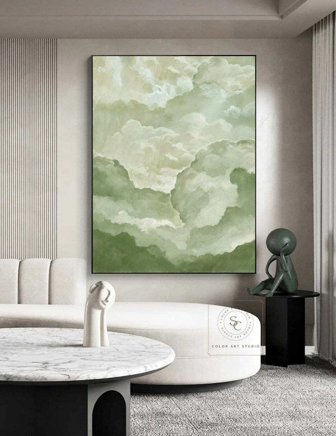 Green Abstract Painting Green Canvas Wall Art Large Cloud Wall Art ...