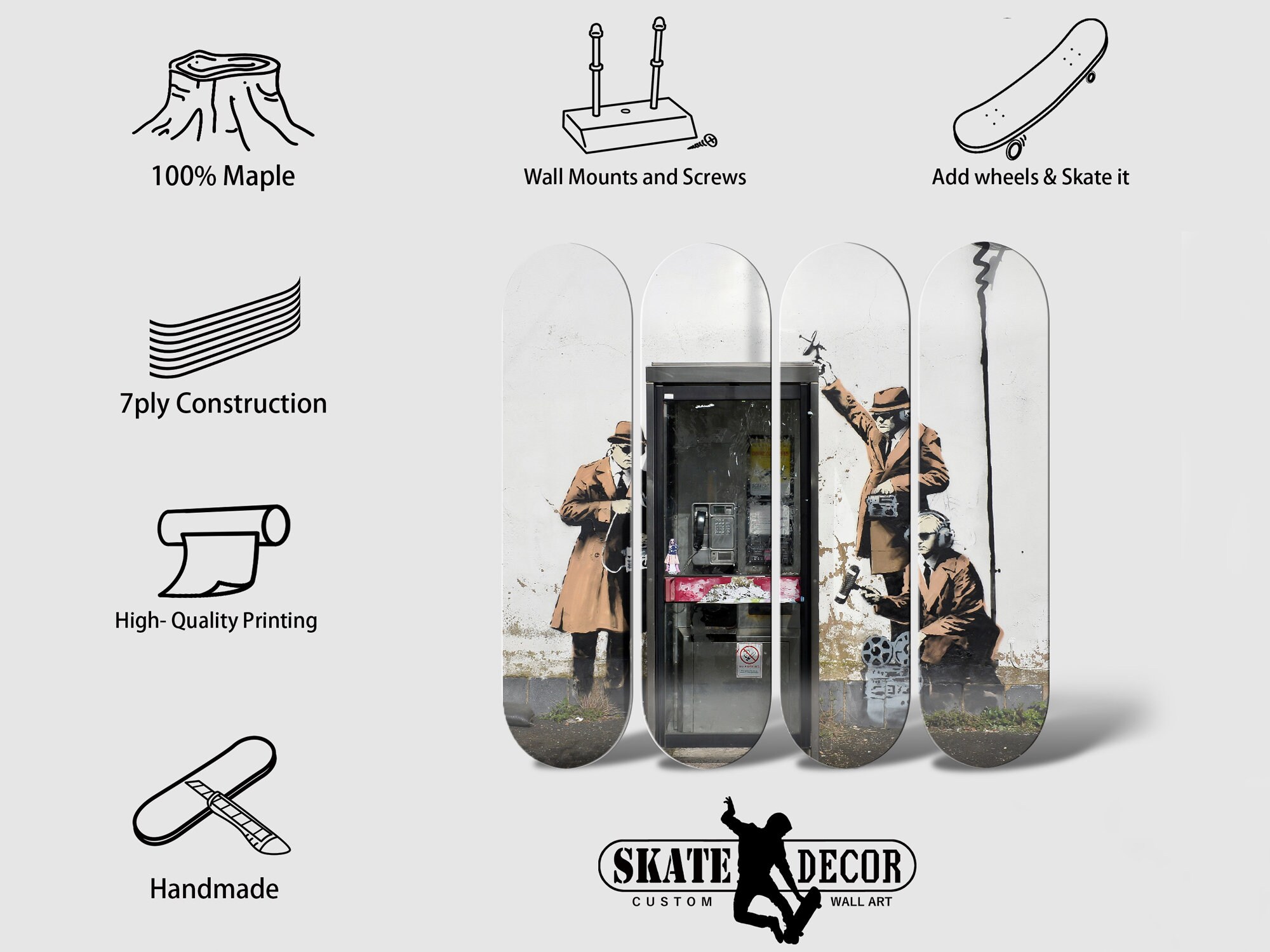 Set of 4pcs Banksy Header Art Painting Skateboard Deck Wall Art, Wall ...