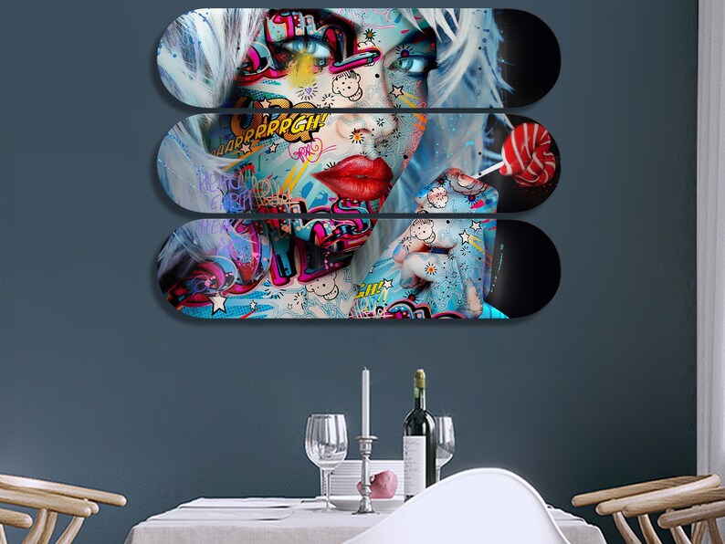 Set of 3pcs Pop Art Skateboard Deck Wall Art, Wall Hanged Room ...