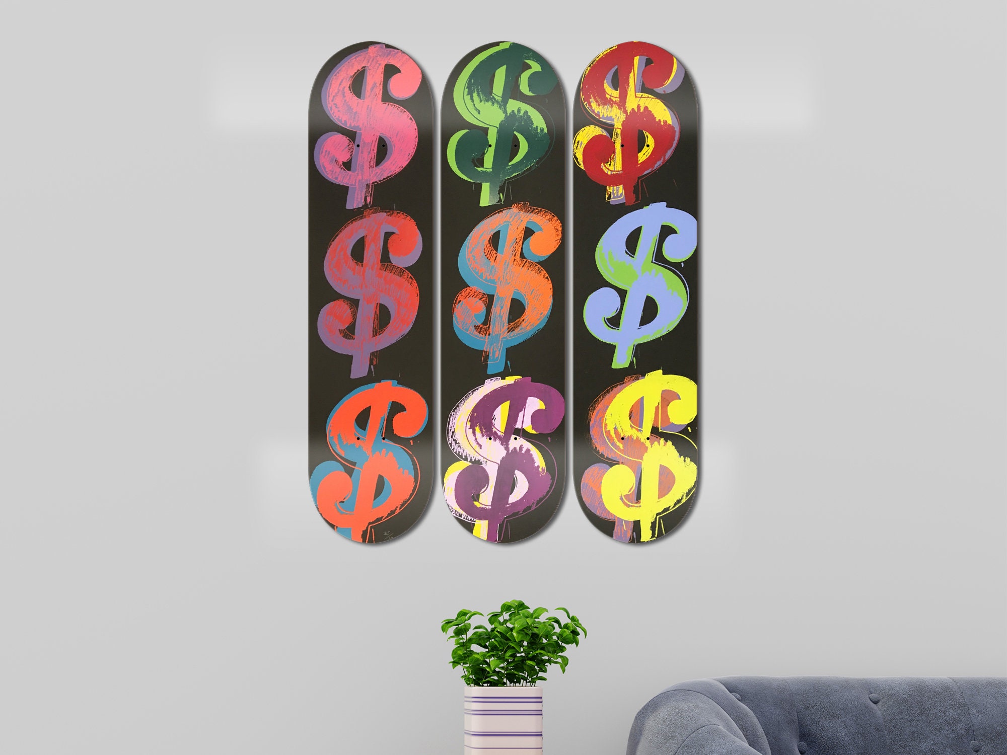 Set of 3pcs Andy Warhol Dollar Bill Skateboard Wall Art Decoration ...