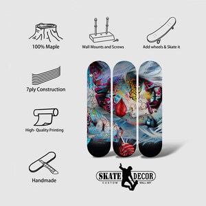 Set of 3pcs Pop Art Skateboard Deck Wall Art, Wall Hanged Room ...