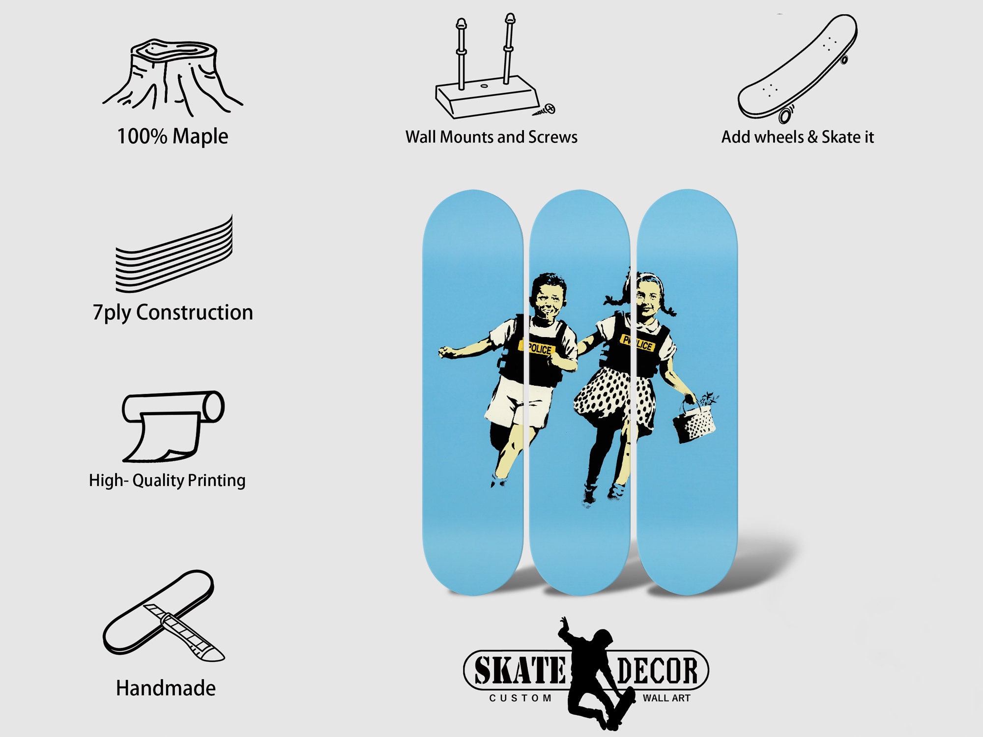 Banksy Jack & Jill Skateboard Wall Decor, Skate Deck Wall Art, Police ...