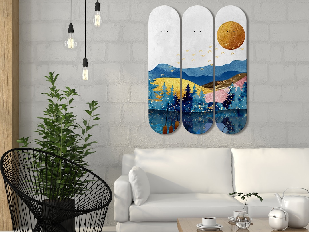 Set of 3pcs Indigo Mountain Landscape Skateboard Wall Decor, Street ...