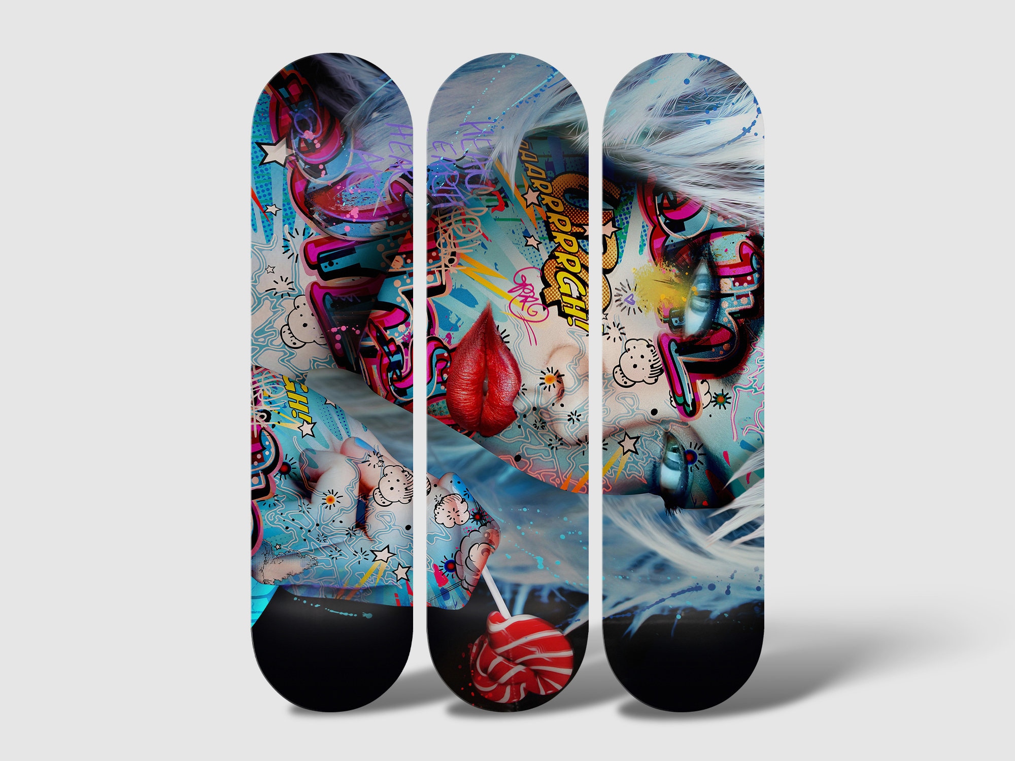Set of 3pcs Pop Art Skateboard Deck Wall Art, Wall Hanged Room ...