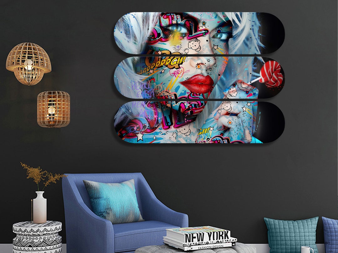 Set of 3pcs Pop Art Skateboard Deck Wall Art, Wall Hanged Room ...