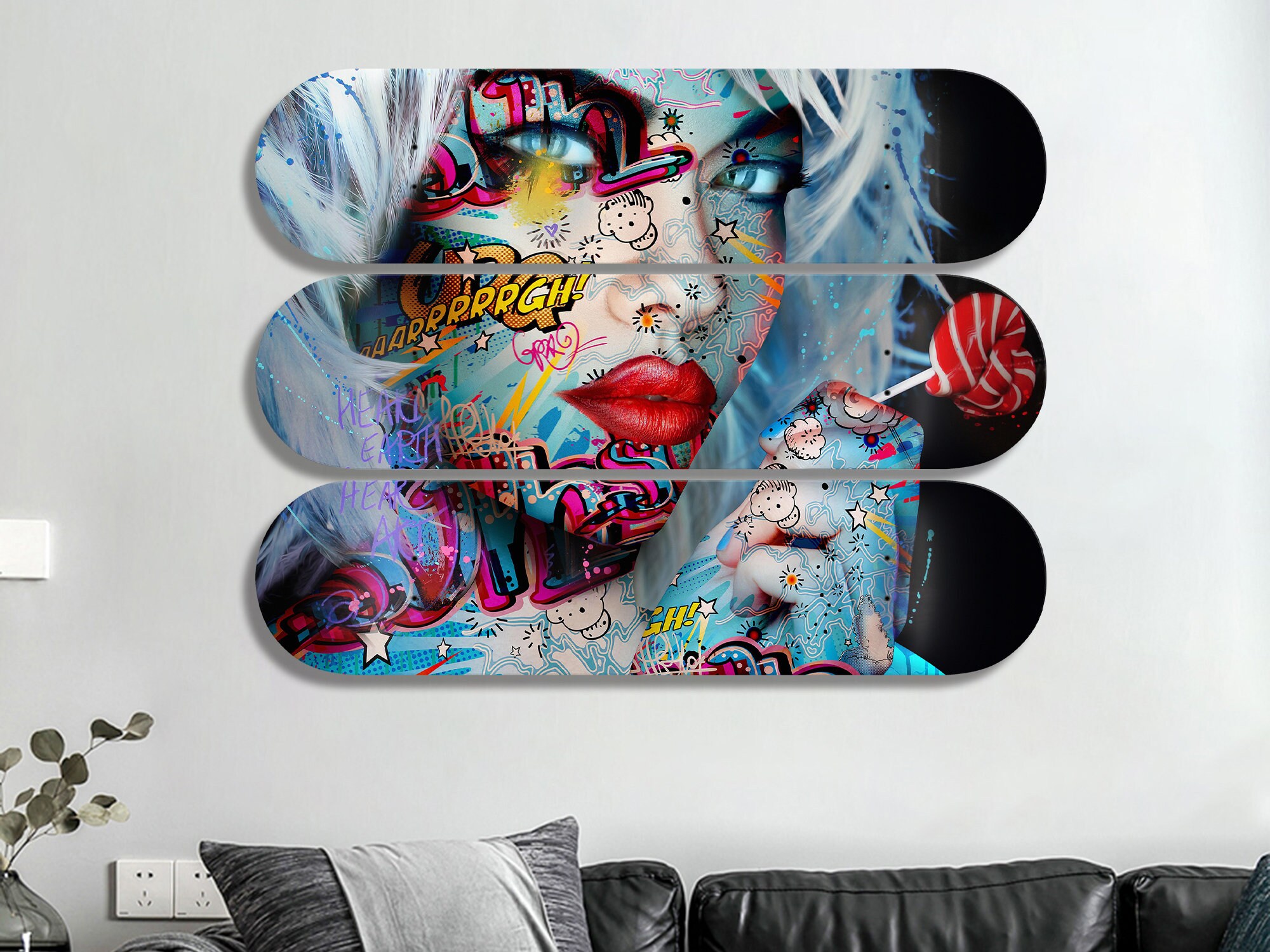 Set of 3pcs Pop Art Skateboard Deck Wall Art, Wall Hanged Room ...