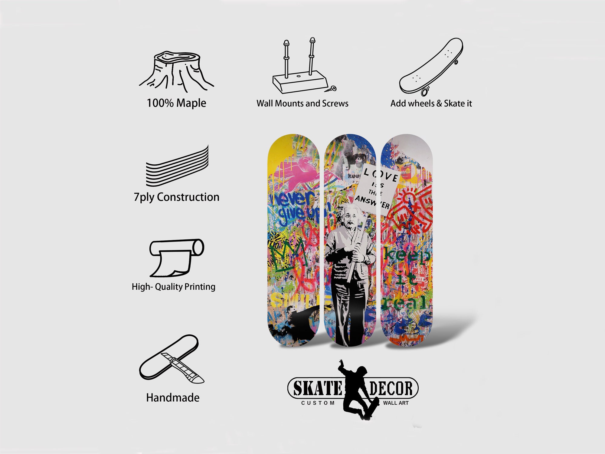 Set of 3pcs Modern Skateboard Wall Decor Street Wall Art - Etsy