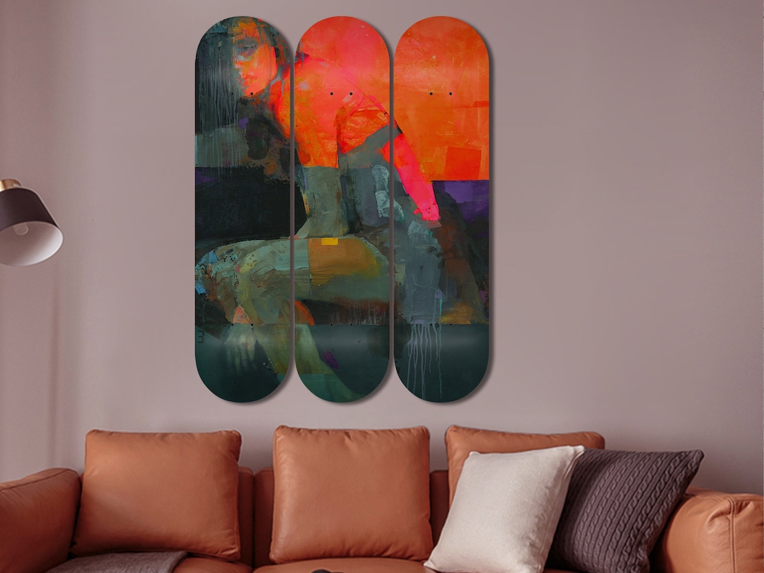 Set of 3pcs Pop Art Skateboard Deck Wall Art, Oil Painting Wall Hanged ...