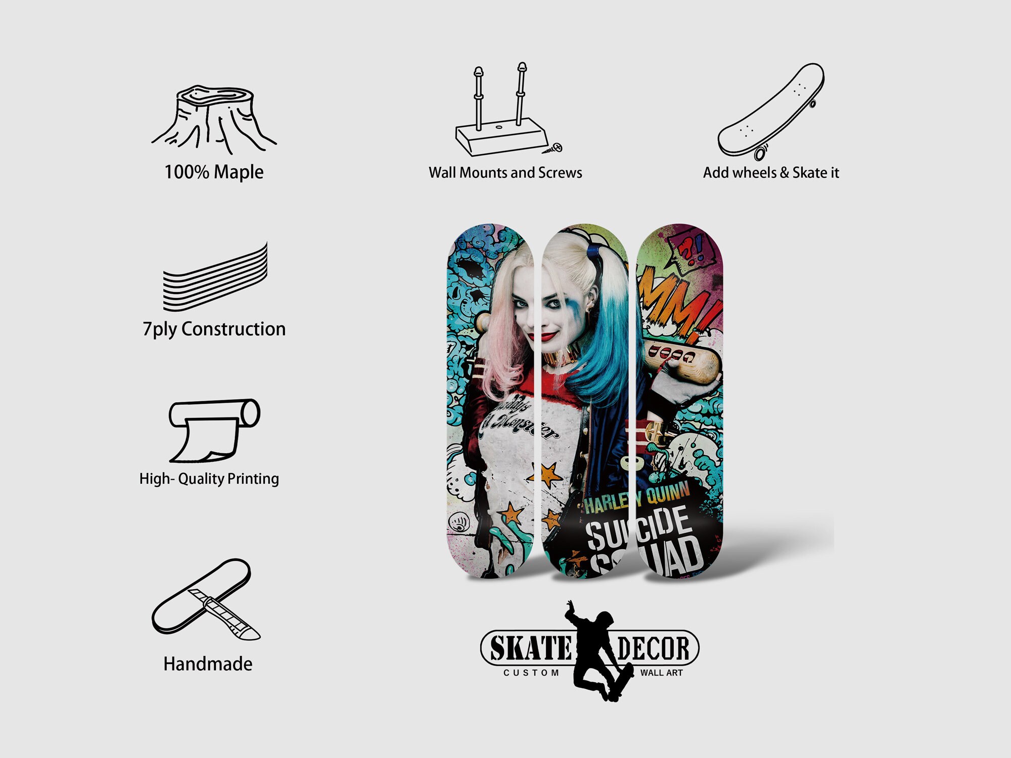 Set Of 3pcs Margot Robbie Pop Art Skateboard Wall Decor Etsy 4314