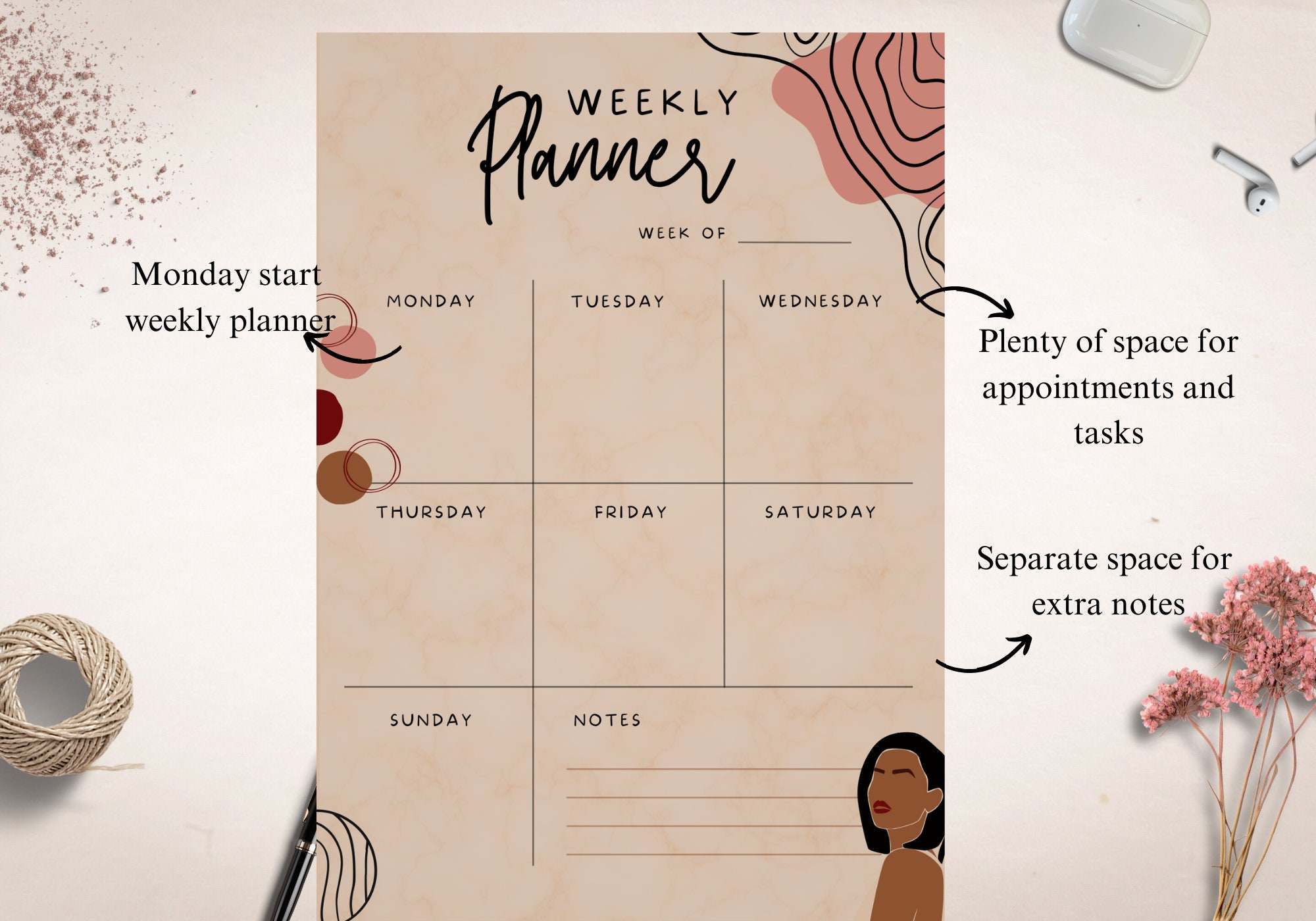 Weekly Planner Printable Weekly Planner Monday Start - Etsy