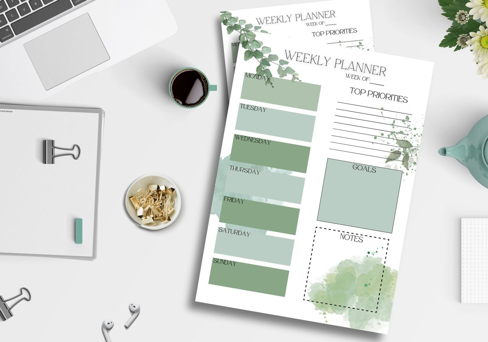 Aesthetic Weekly Planner Printable Planner Weekly Organizer Green ...