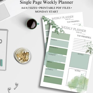 Aesthetic Weekly Planner Printable Planner Weekly Organizer Green ...