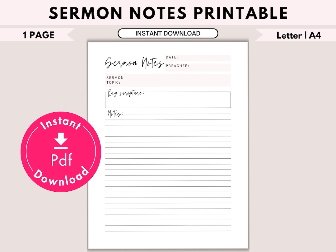 Printable Sermon Notes | Church Notes | Sermon Note PDF | Sermon Note ...