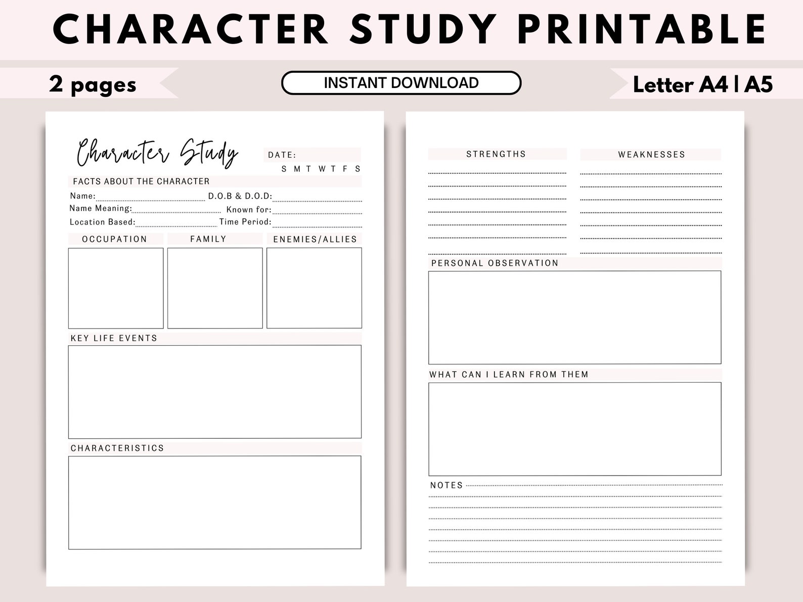 Bible Character Study Template Printable | Bible Study Worksheet PDF ...