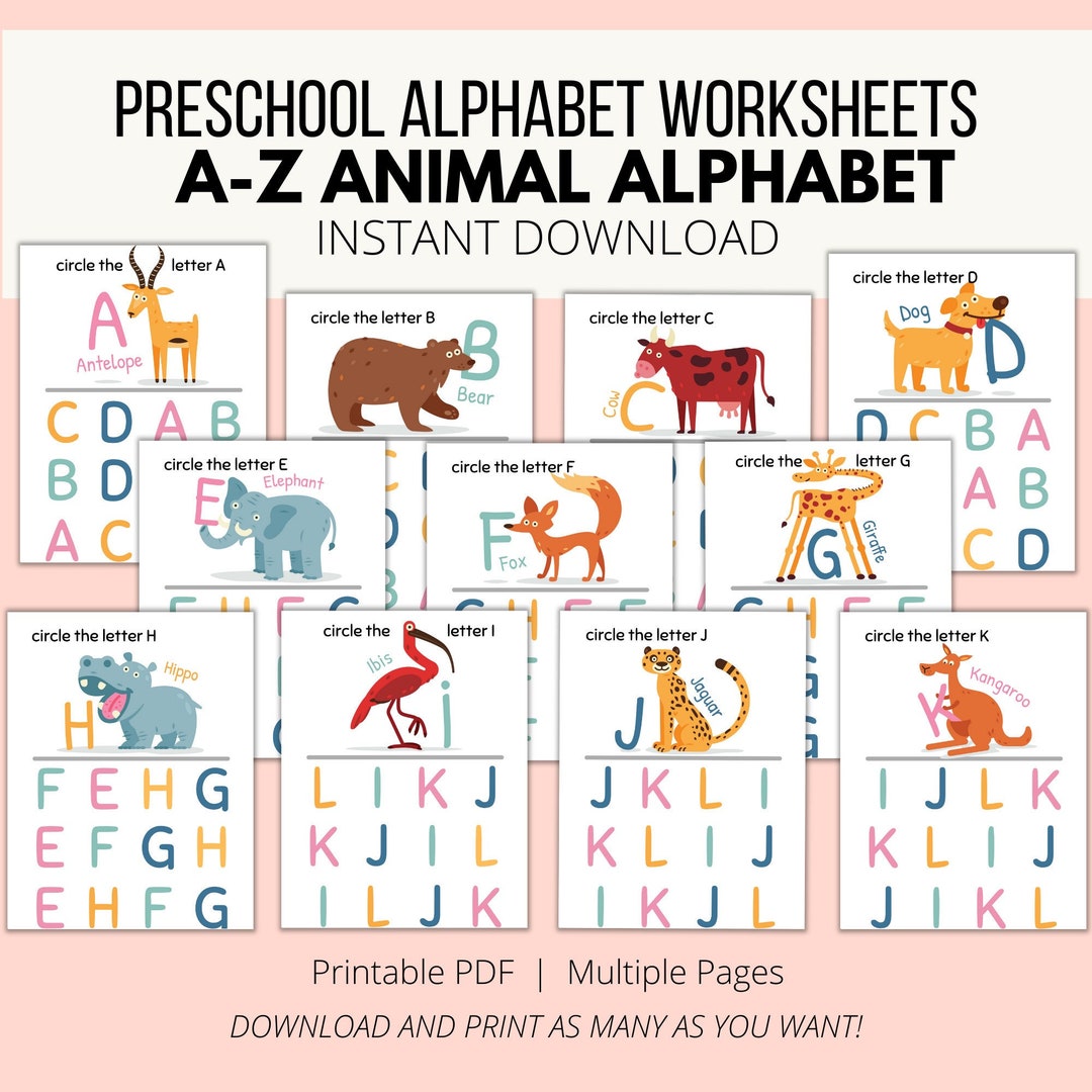 Preschool Alphabet Worksheets, Animal Alphabet Worksheets, Homeschool ...