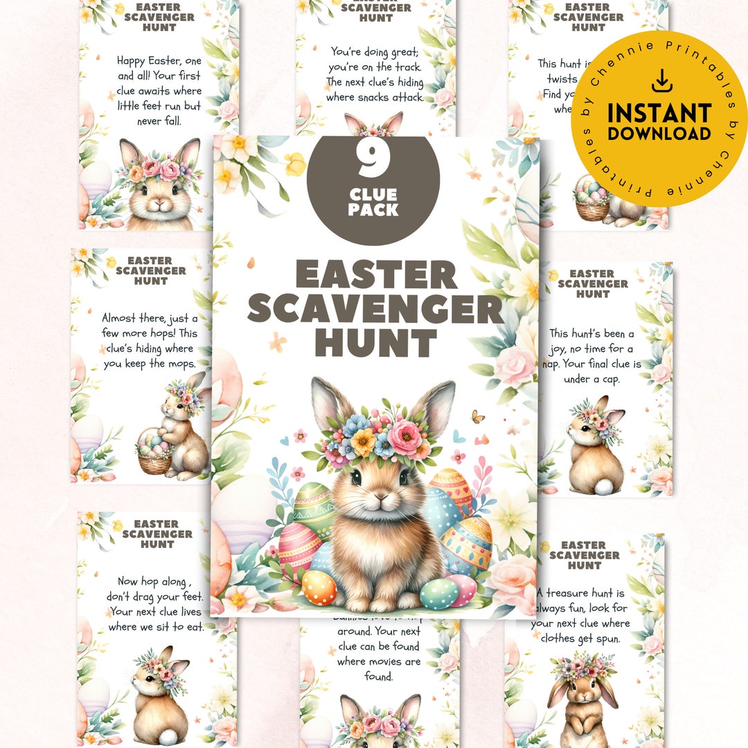 Printable Easter Scavenger Hunt for Kids | Easter Hunt Clues Cards ...