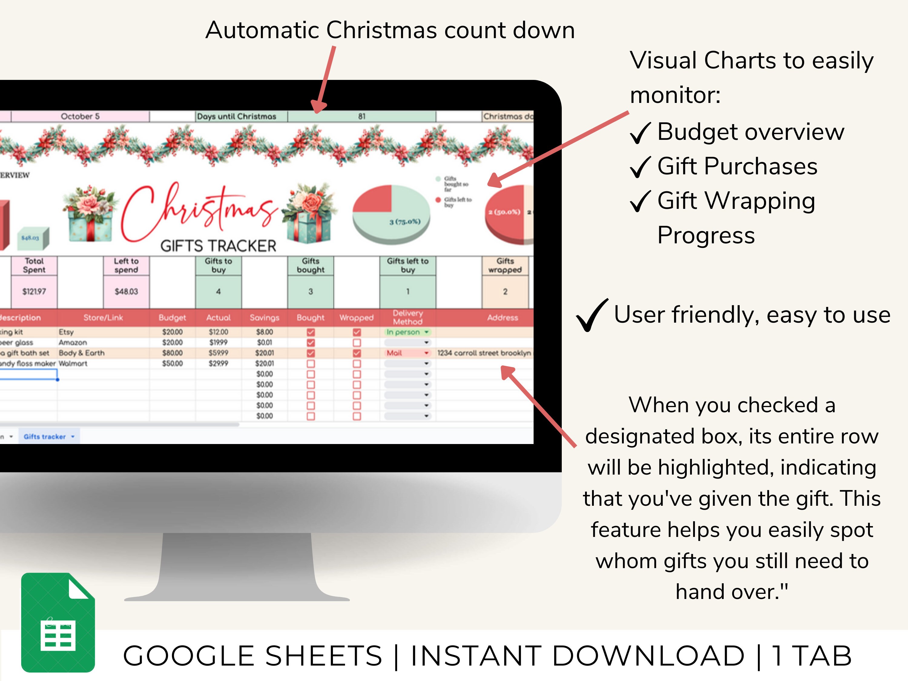 Christmas Gifts Tracker Google Sheets Template christmas Planner for ...