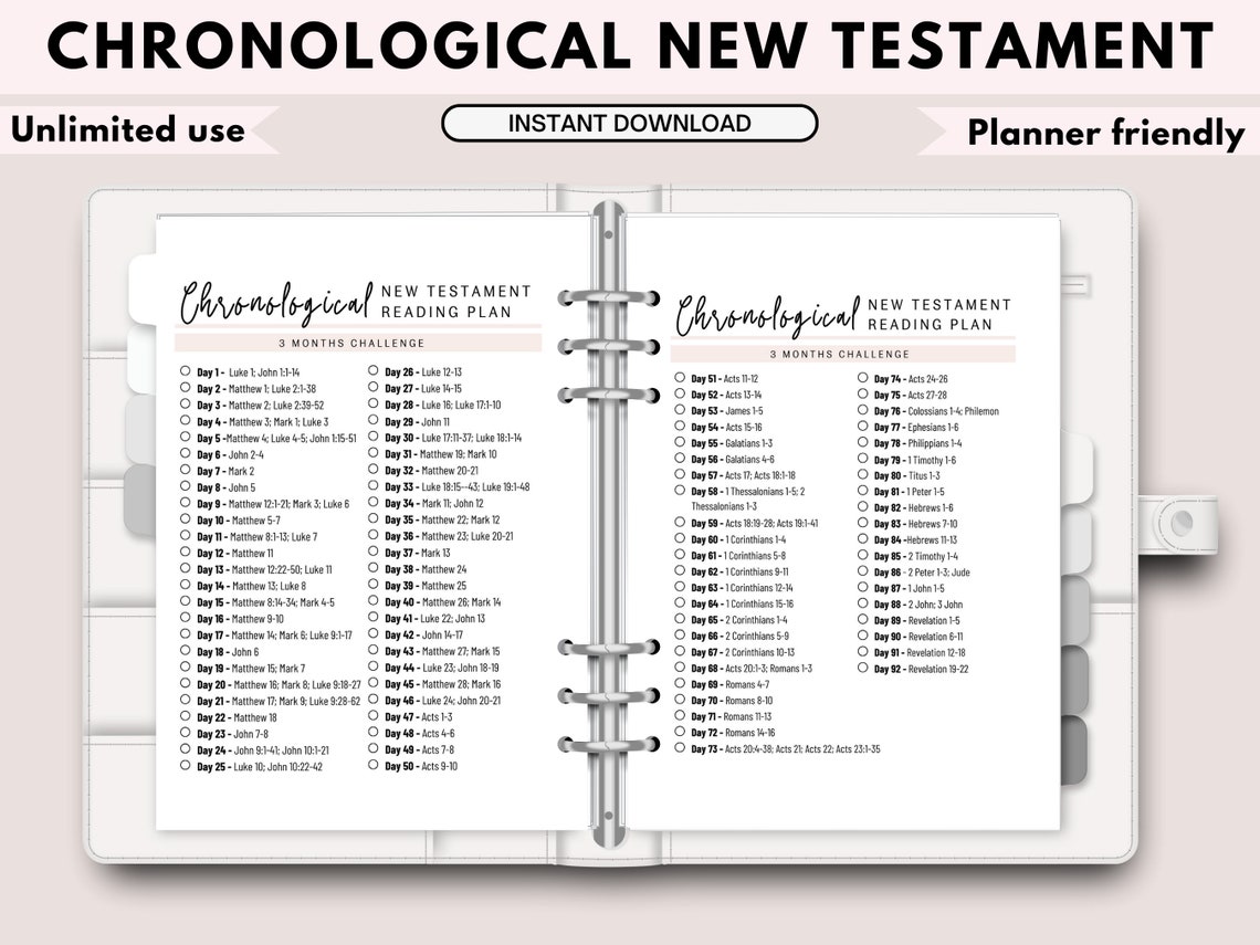 Chronological New Testament Tracker | 3 Months Bible New Testament ...