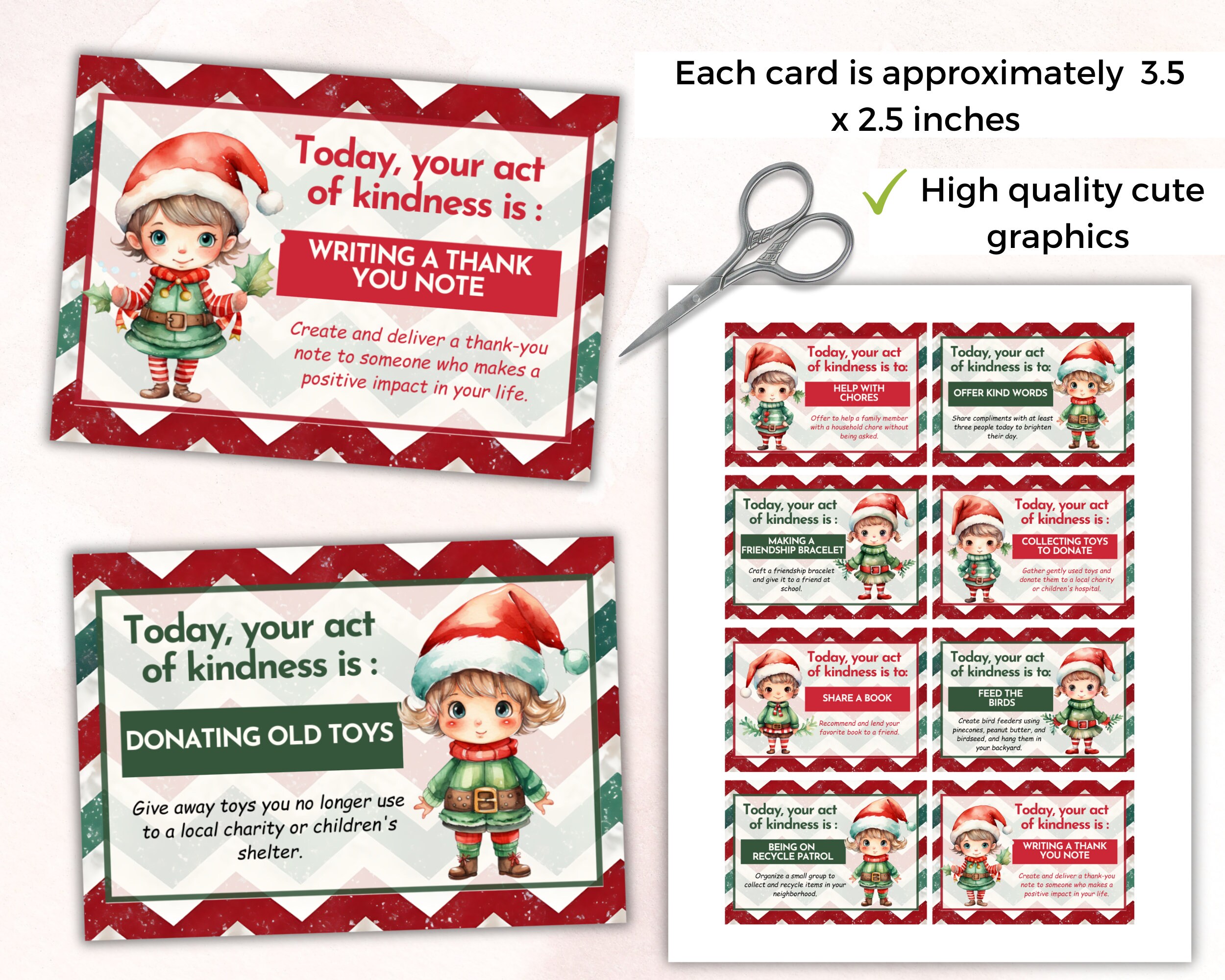 24 X Elf Kindness Cards Printable | Christmas Kindness Cards | Instant ...