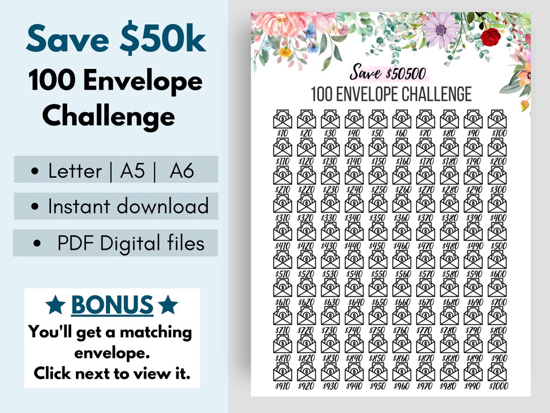 100 Envelope Challenge DOLLAR VER, Money Saving Challenge, 50k Savings ...