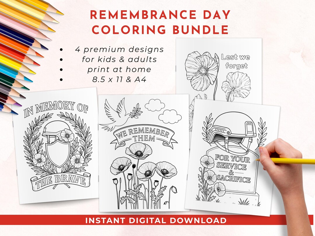 Remembrance Day Coloring Pages Bundle, Veterans Day Printables ...