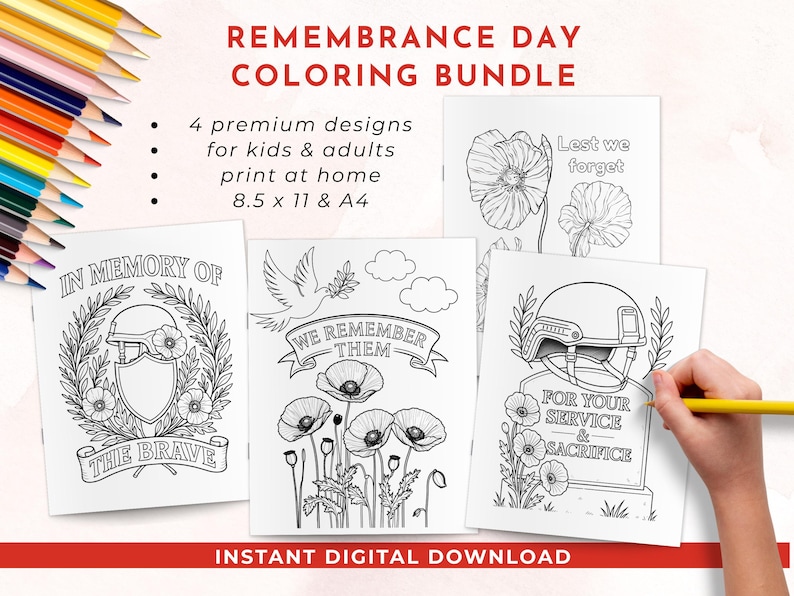 Remembrance Day Coloring Pages Bundle, Veterans Day Printables ...
