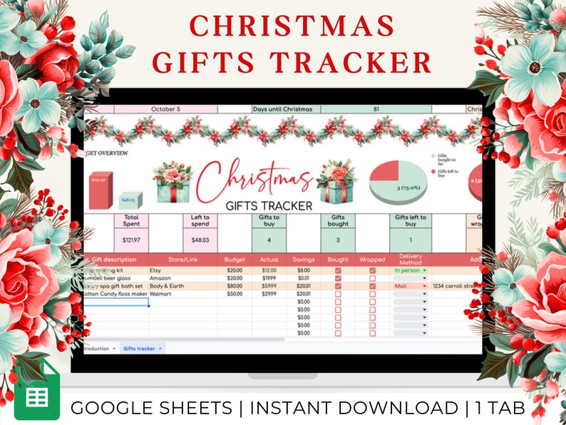 Christmas Gifts Tracker | Google Sheets Template |christmas Planner for ...