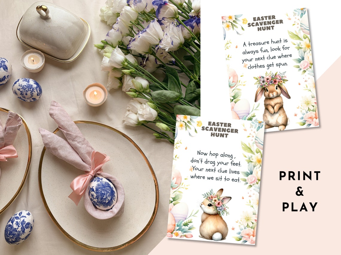 Printable Easter Scavenger Hunt for Kids | Easter Hunt Clues Cards ...