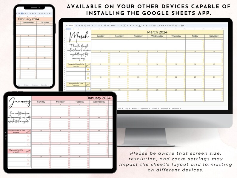 2024 Monthly Calendar Google Sheet Template Automated productivity ...