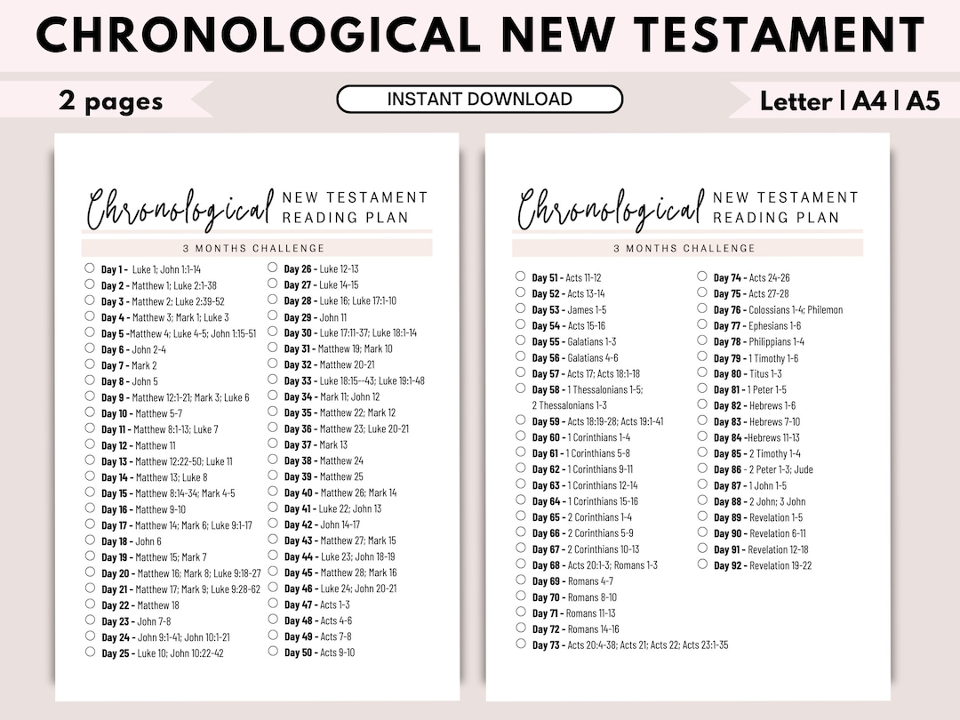 Chronological New Testament Tracker | 3 Months Bible New Testament ...