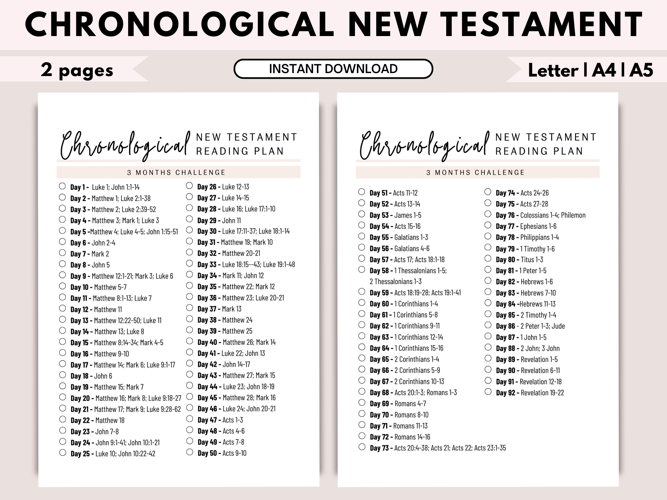 Chronological New Testament Tracker | 3 Months Bible New Testament ...