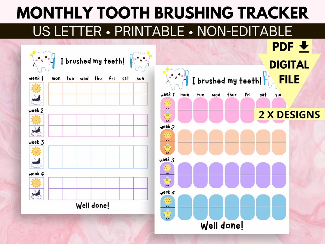 Printable Cute Monthly Tooth Brushing Tracker for Kids, I Brushed My ...