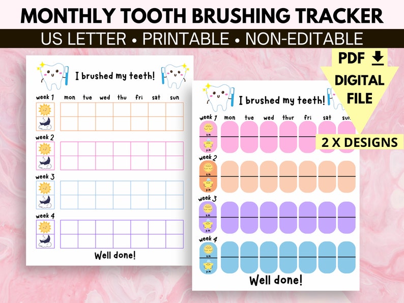 Printable Cute Monthly Tooth Brushing Tracker for Kids, I Brushed My ...