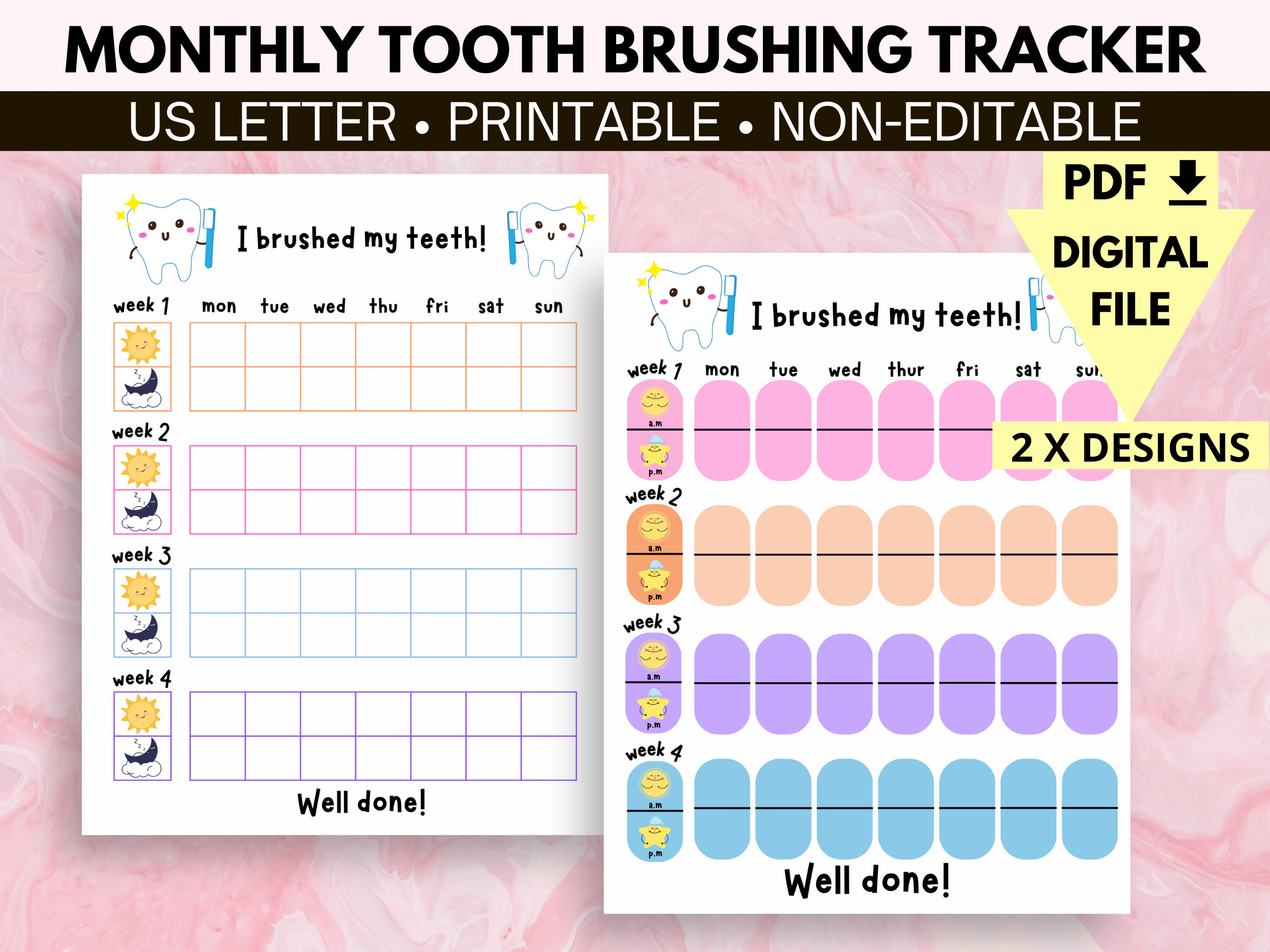 Printable Cute Monthly Tooth Brushing Tracker for Kids, I Brushed My ...