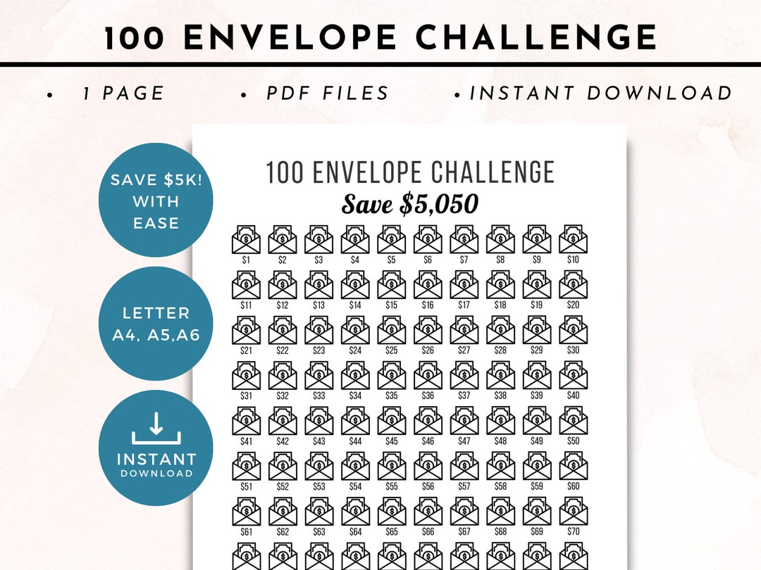 100 Envelope Challenge | 5K Savings Challenge Printable | 5K Savings ...