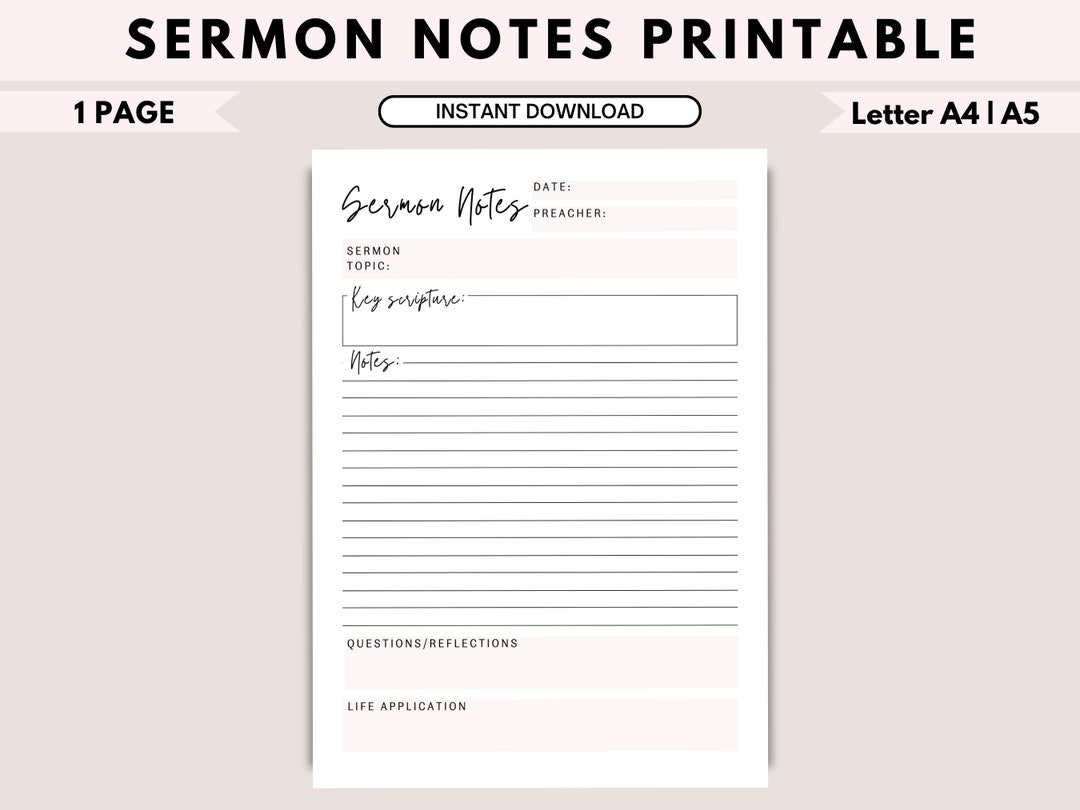 Printable Sermon Notes | Church Notes | Sermon Note PDF | Sermon Note ...