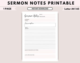 Printable Sermon Notes | Church Notes | Sermon Note PDF | Sermon Note ...