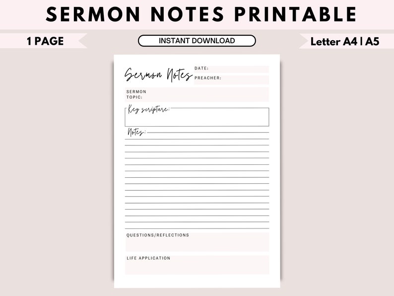 Printable Sermon Notes | Church Notes | Sermon Note PDF | Sermon Note ...