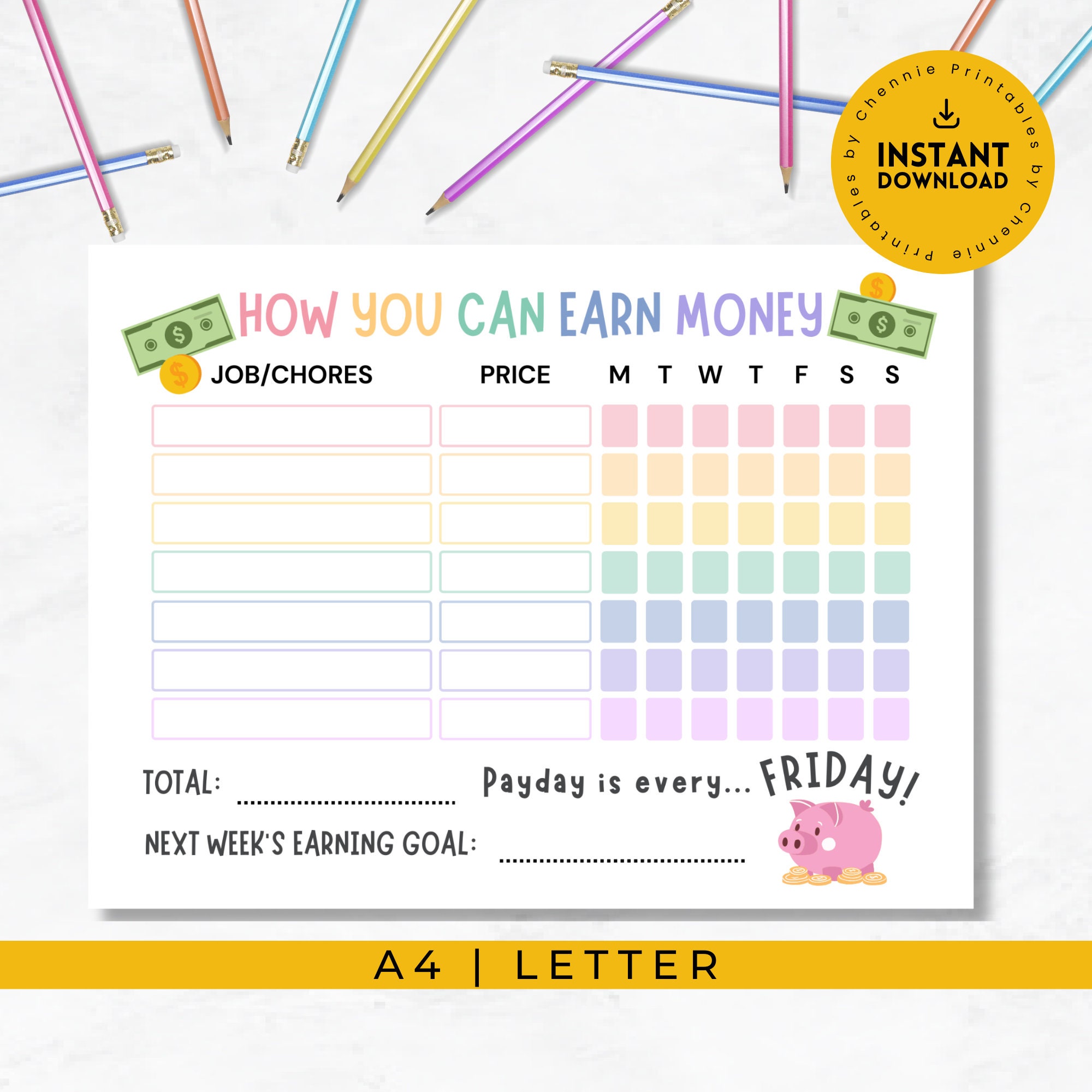 Printable Chore Chart for Kids | Reward Chart | Allowance Chore Chart ...
