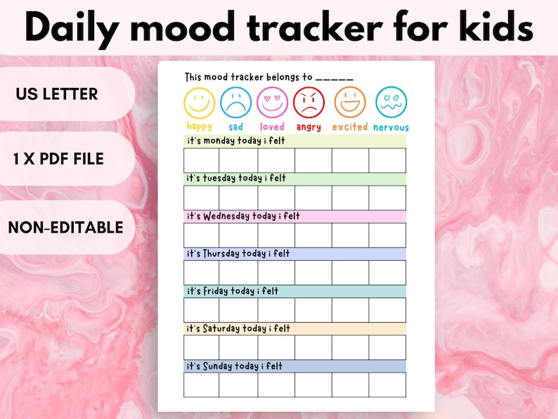 Printable Daily Mood Tracker for Kids Kids Feeling Mood - Etsy