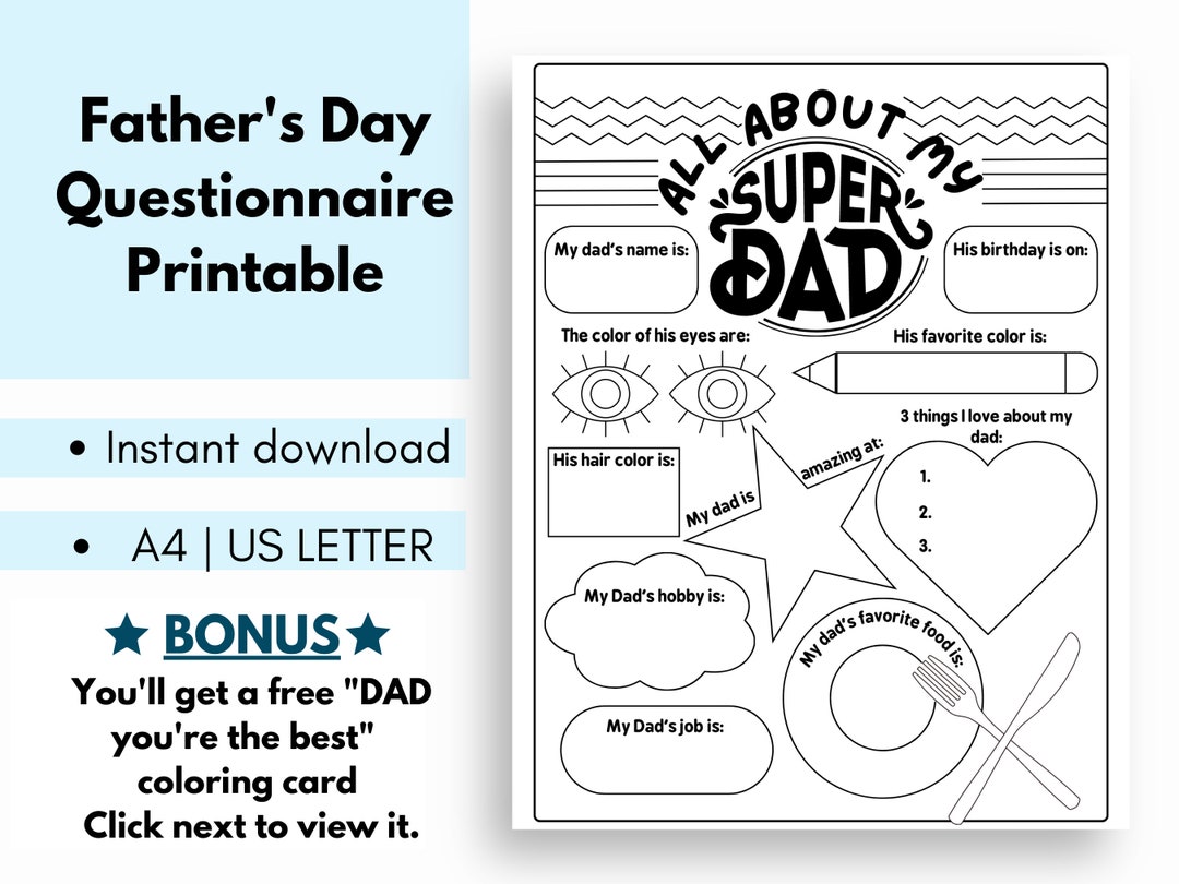 All About My Daddy Printable, Fill in the Blanks, Daddy Questionnaire ...