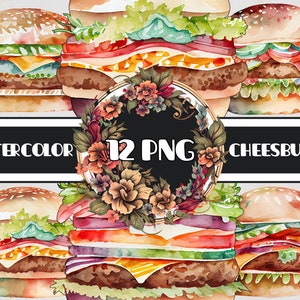 Watercolor Burgers Clipart Bundle - 12 Cozy Design - Fast Food PNG ...