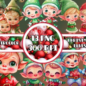 Watercolor Christmas Elf Clipart Bundle: 13 PNG Images (digital ...