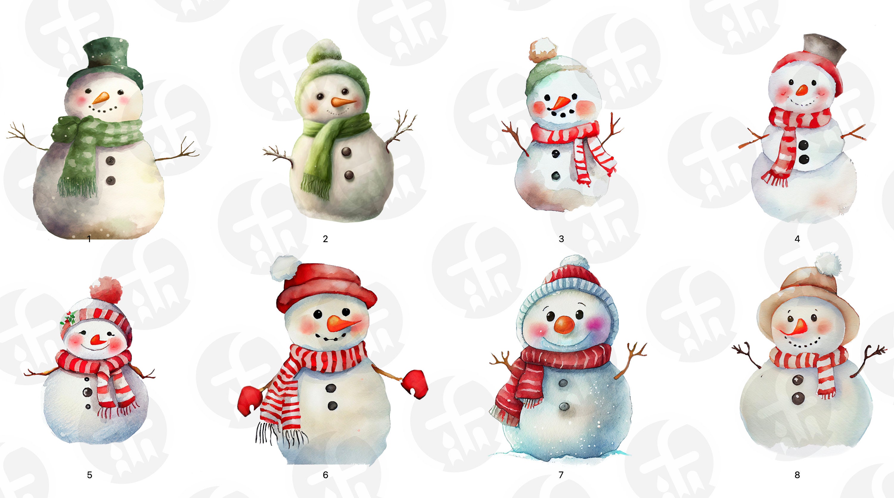 Watercolor Snowman Clipart Bundle 16 Unique Images Cute - Etsy