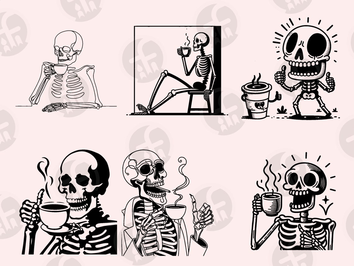 Skeleton Drinking Coffee SVG Bundle: 36 Laser Cut Files - Etsy