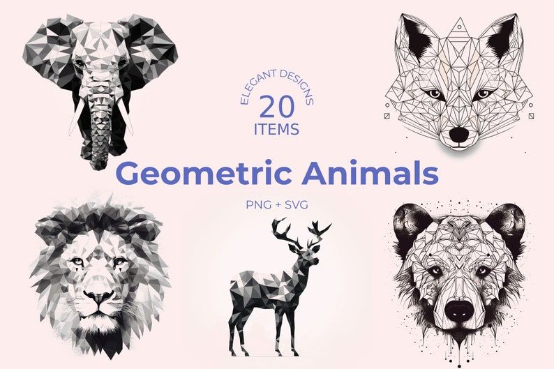 Geometric Animal Portraits SVG Bundle 20 Abstract - Etsy
