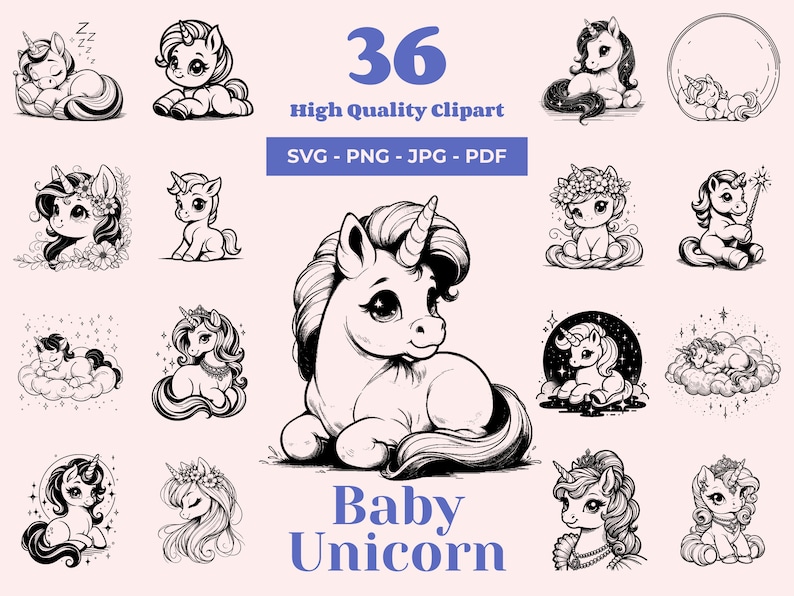 Baby Unicorn Clipart: 36 Fairy-tale Nursery Designs (SVG, PNG, JPG) - Etsy