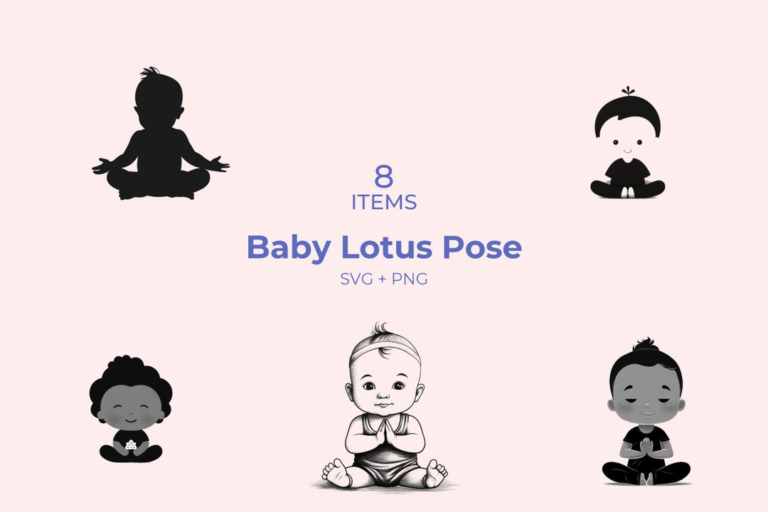 Baby Doing Yoga SVG - 8 Minimalist Designs - Wellness Theme - Black and ...
