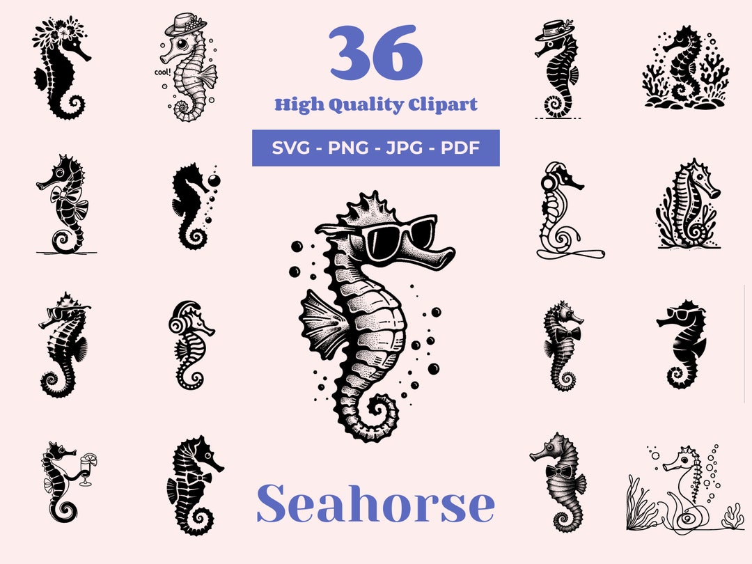 Seahorse SVG Bundle - 36 Cut Files - Marine Designs for Laser Cutting ...